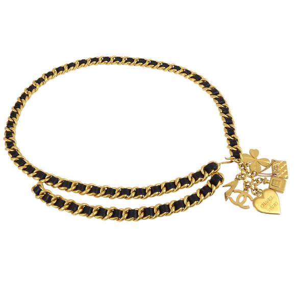 CHANEL | Accessories | Chanel Icon Chain Belt Black 93a Small Good 2298 ...